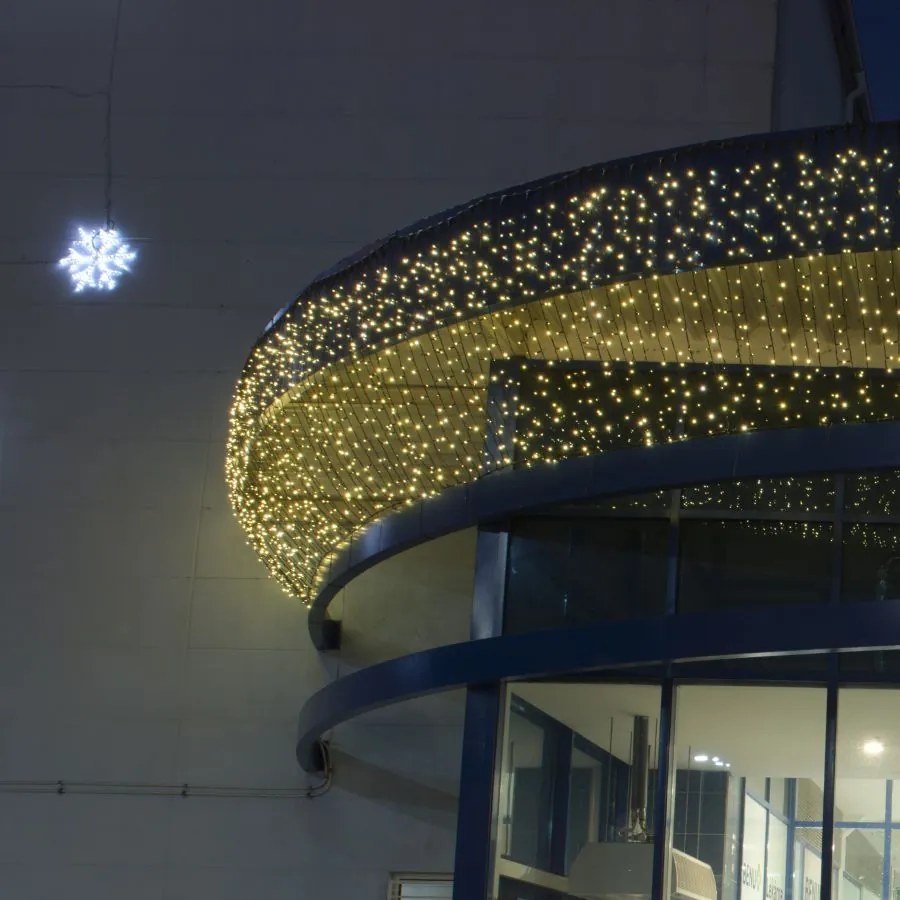Easy Fix LED světelný závěs venkovní, 100 × 150 cm, teple bílá, 150 diod, bílý kabel, IP67, prodlužovací
