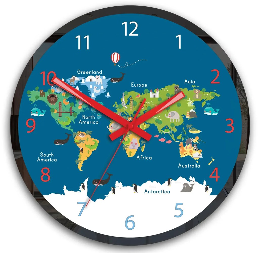 Dětské nástěnné hodiny Mirro Mapa světa 30 cm vícebarevné