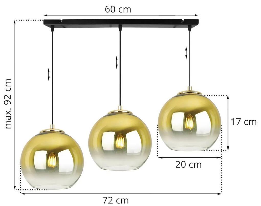 Závěsné svítidlo BERGEN GOLD, 3x zlaté/transparentní skleněné stínítko (fi 20cm)