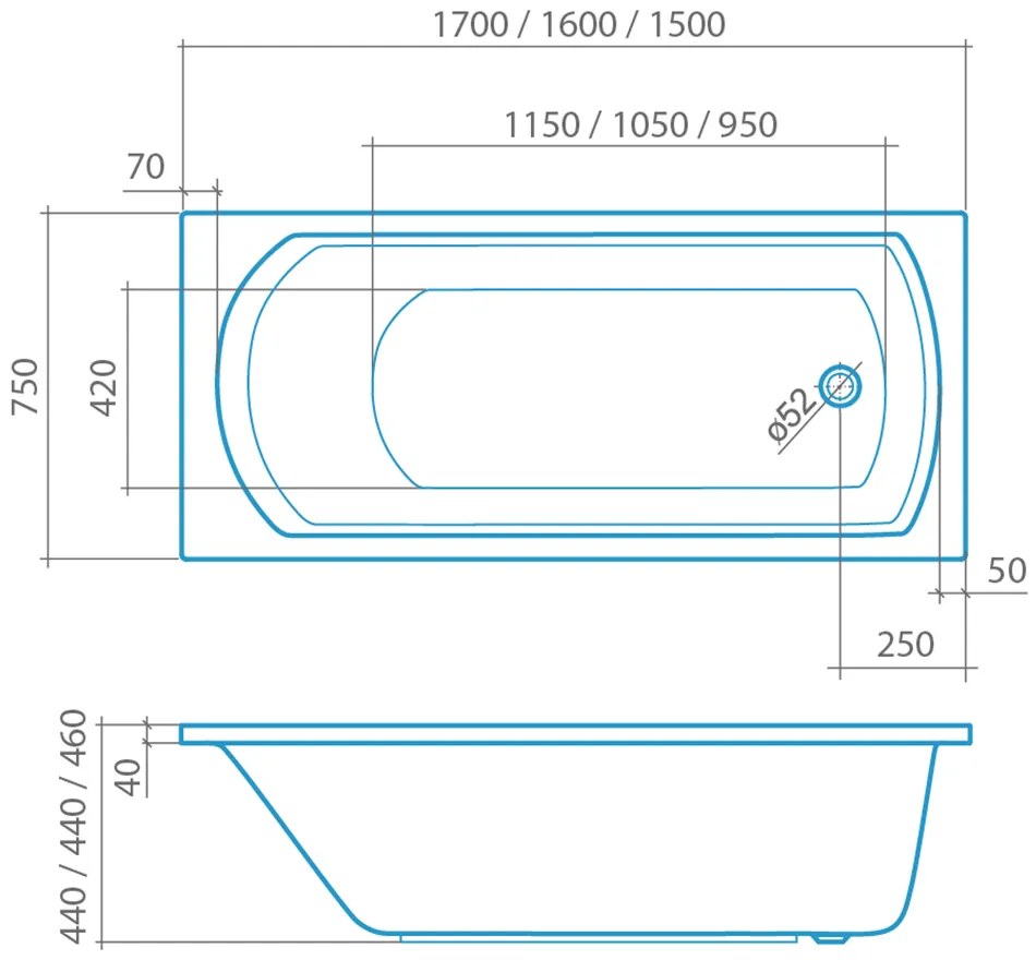 Roltechnik Outlet Obdélníková akrylátová vana iBATH CLASSIC NEO Varianta: rozměry: 160x75 cm - (iBATH_CLASSIC_NEO-160 - 8790000)