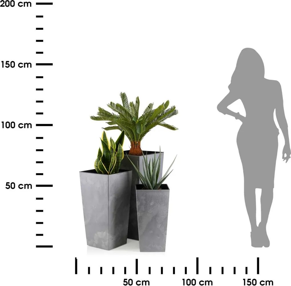 PLASTOVÝ KVĚTINÁČ PORTO SADA 3KS 67,7X35 CM+46,5X25 CM+57X30 CM IMITACE BETONU ŠEDÁ