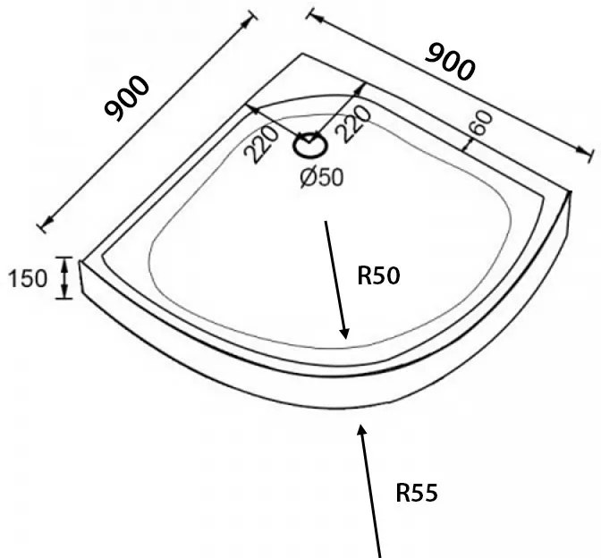 BPS-koupelny Čtvrtkruhový sprchový kout HYD-RK01B 90x90 cm černý/transparent + vanička HYD-RSV-SXL01B černá