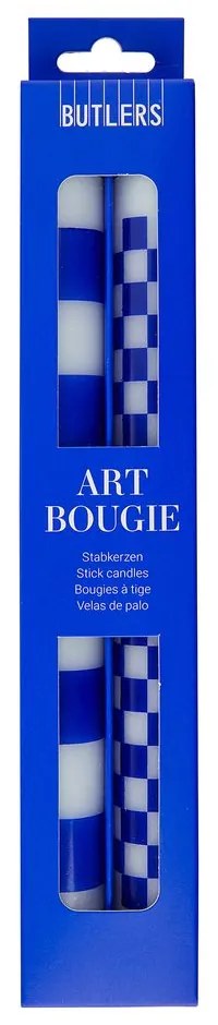 Butlers ART BOUGIE Sada svíček šachovnice 2 ks - tm. modrá