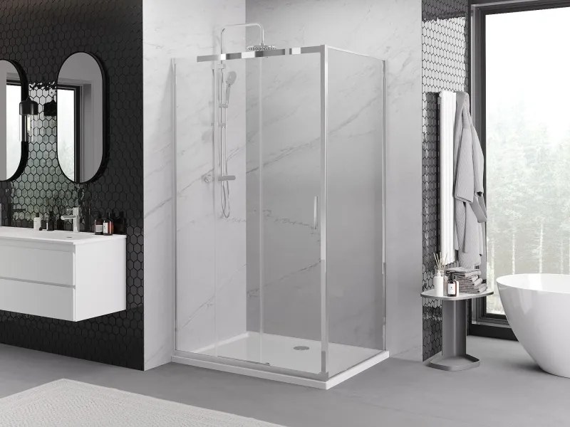 Mexen Exo, posuvná sprchová kabina, dveře 85 cm + boční stěna 80 cm, transparentní sklo, chrom, 8153-085-080-01-00