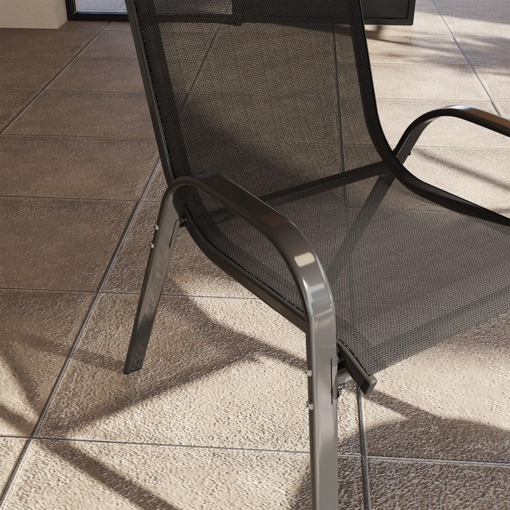Outsunny Sada 4 Zahradních Židlí pro Exteriér Stohovatelné Terasové Židle s Prodyšnou Tkaninou Ocelový Rám Područky a Vysoké Opěradlo 54x71x93 cm Čer…