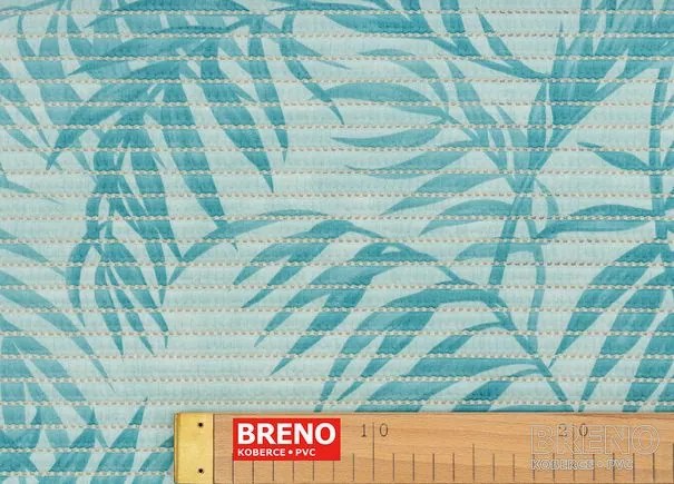 Breno Koupelnová pěnová předložka SOFTY-TEX 79849 listy, šíře 65 cm, Modrá/Zelená