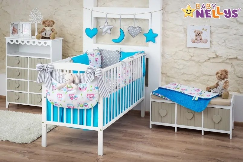 Baby Nellys Mega sada Be LOVE - Modrá/šedá - Sovičky Velikost povlečení: 135x100