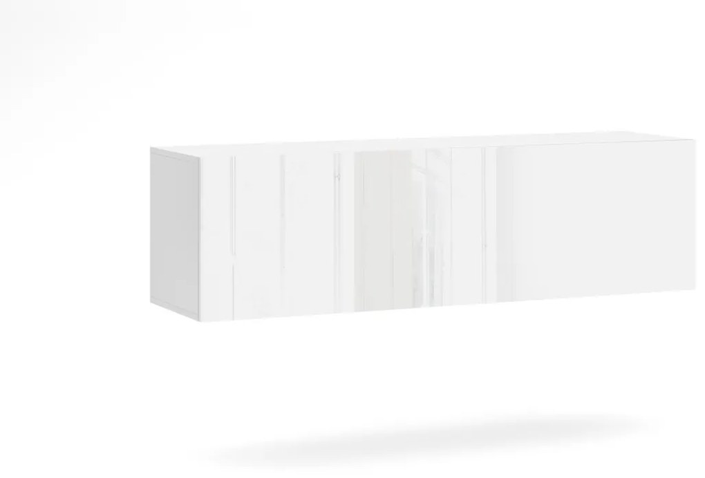 Závěsný TV stolek Vivo 140 cm s LED osvětlením bílý