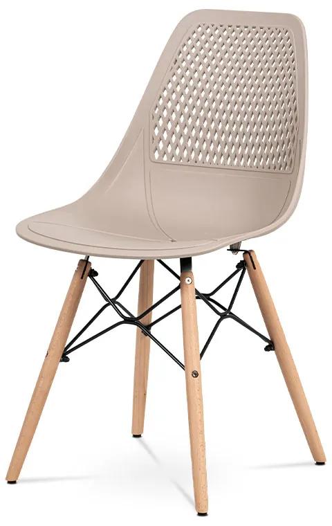 Jídelní židle CT-521 CAP plast cappuccino, masiv přírodní buk, kov černý