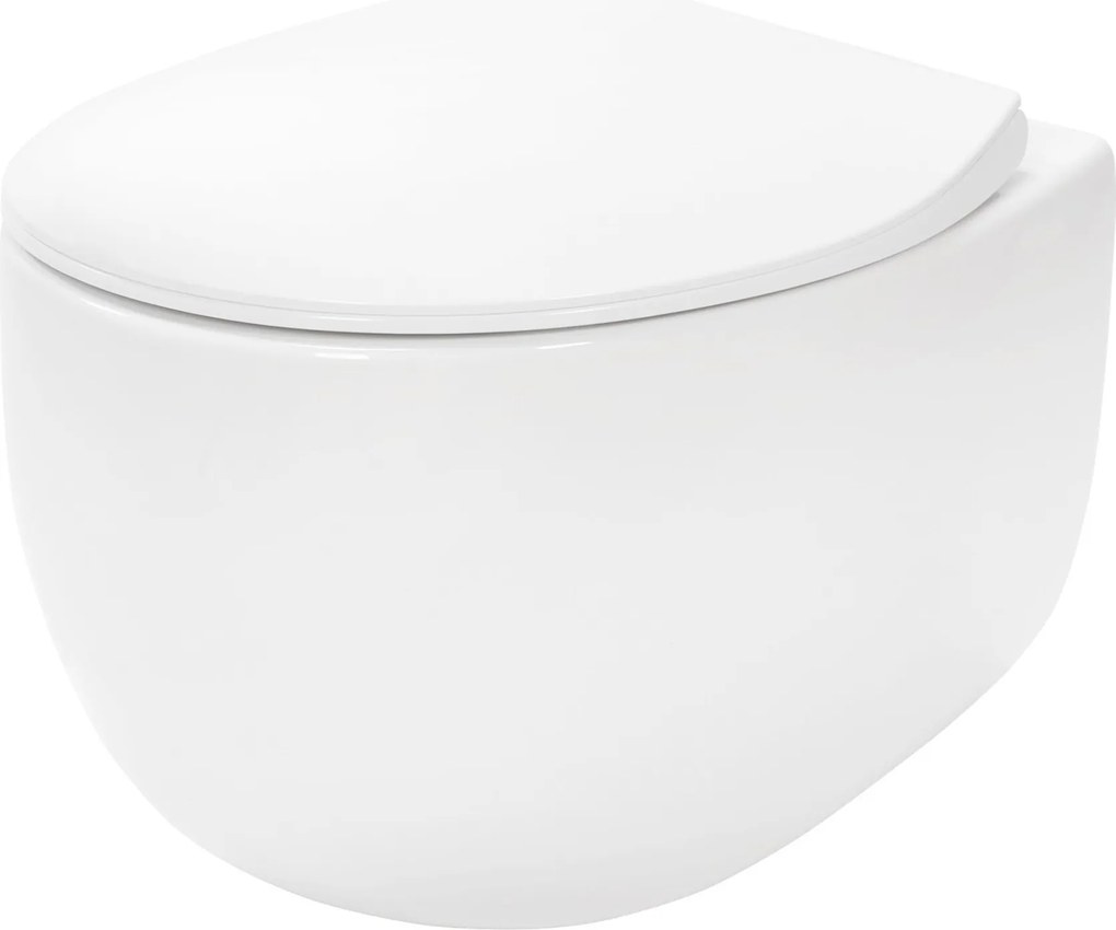 Rea Lars, závěsná WC mísa Rimless 50x37x29 cm včetně sedáku s pomalým zavíráním, bílá, REA-C9500