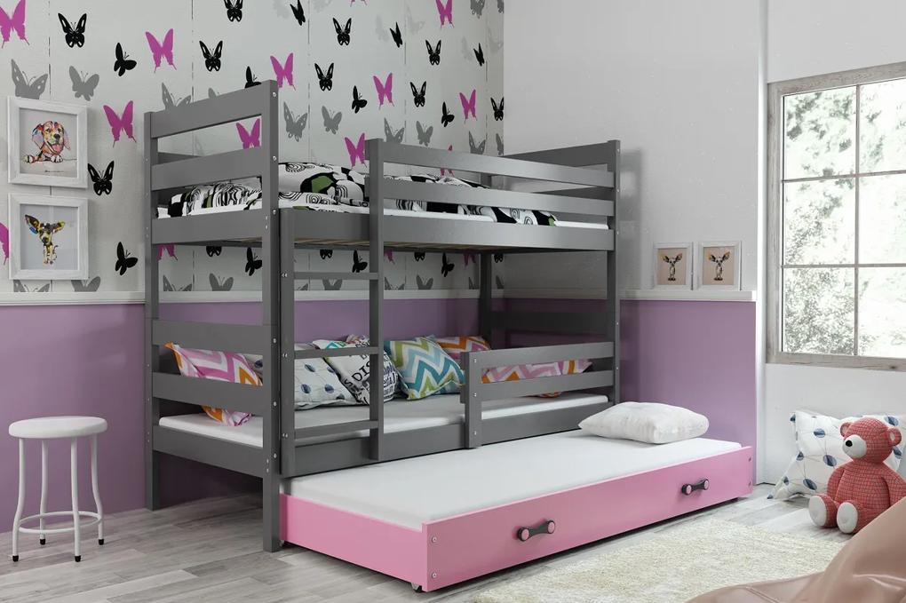BMS Group Dětská patrová postel s přistýlkou ERYK grafit Velikost postele: 200x90 cm, Barva šuplíku: Zelená