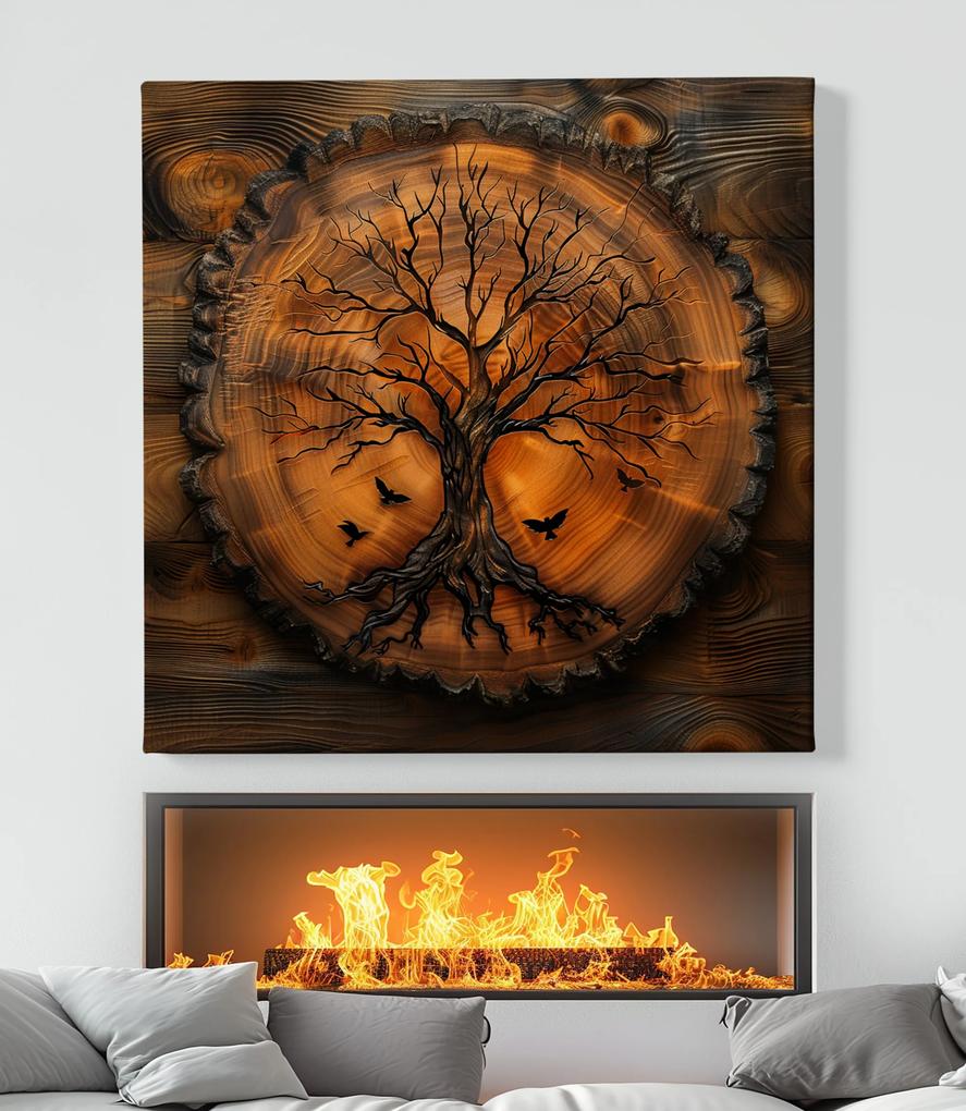 Obraz na plátně - Strom života Ygess, dřevo styl FeelHappy.cz Velikost obrazu: 140 x 140 cm