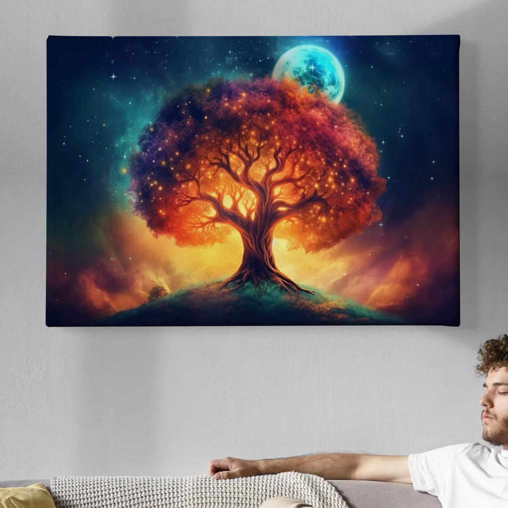 Obraz na plátně - Strom života s zářícím měsícem FeelHappy.cz Velikost obrazu: 180 x 120 cm
