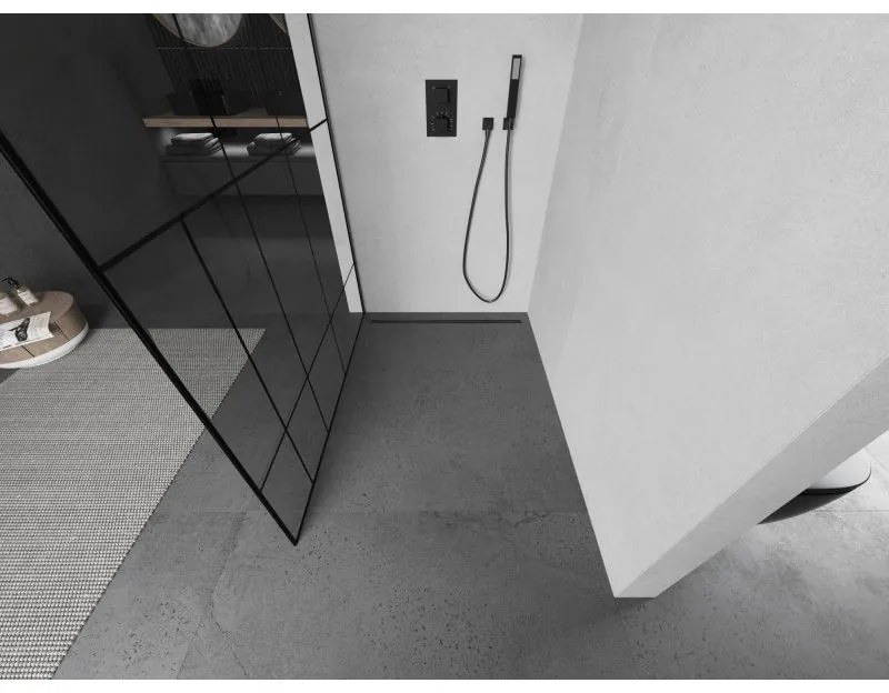 Mexen Kioto, sprchová zástěna Walk-In 90 x 200 cm, 8mm čiré sklo černý vzor, ​​grafitový profil, 800-090-101-95-78
