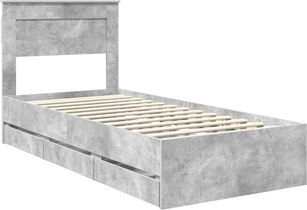 Rám postele s čelo Betonově šedá 90 x 200 cm Inženýrské dřevo 3409880