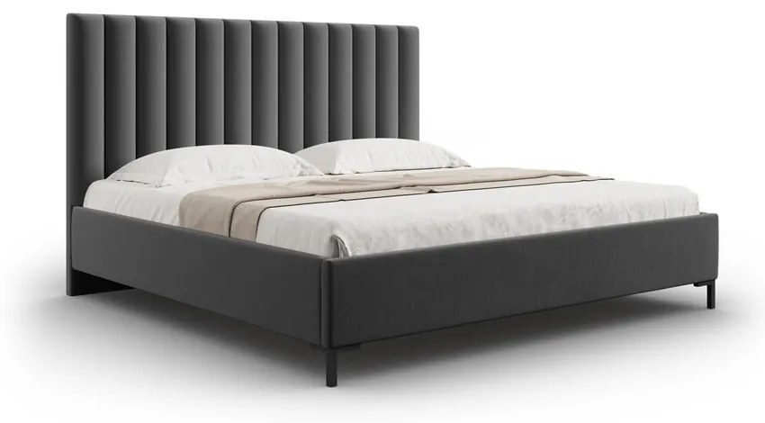 Tmavě šedá čalouněná dvoulůžková postel s úložným prostorem s roštem 160x200 cm Casey – Mazzini Beds