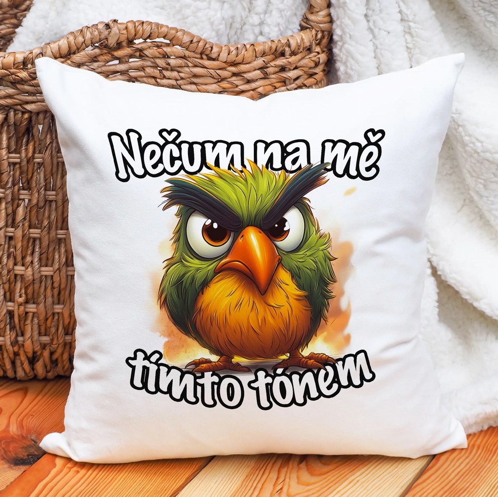 Ahome Ahome CZ Polštář Nečum na mě tímto tónem - zelený ptáček 37 x 37 cm