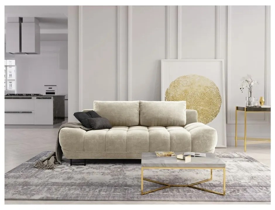 Béžová sametová rozkládací/s úložným prostorem pohovka 215 cm Cirrus - II. jakost – Windsor & Co Sofas