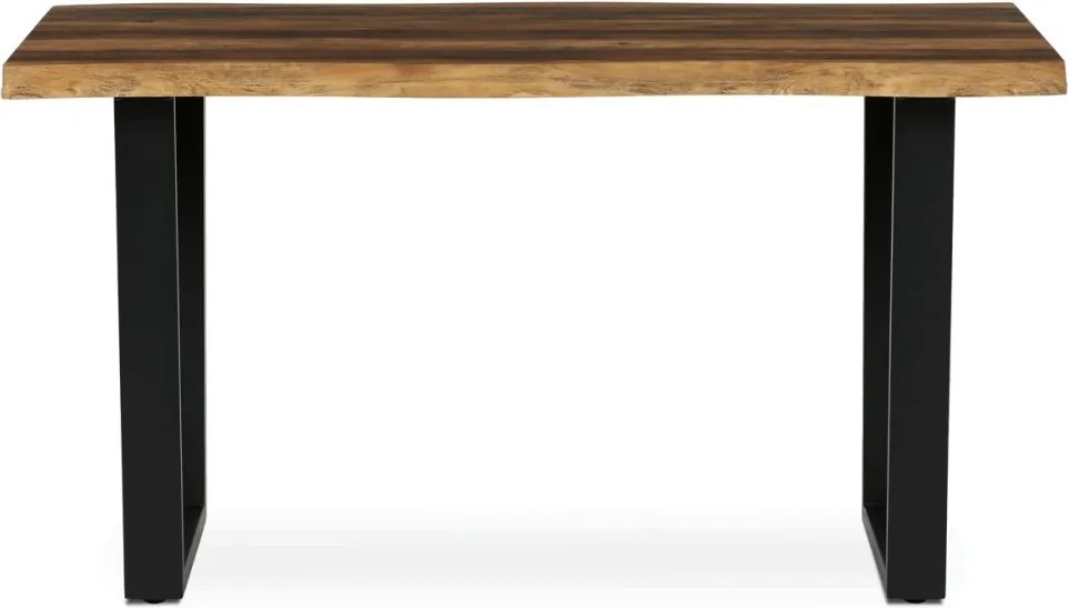 Stůl jídelní, MDF deska, kovová nohy ve tvaru U, dekor staré dřevo, černý matný lak (140 x 80) cm