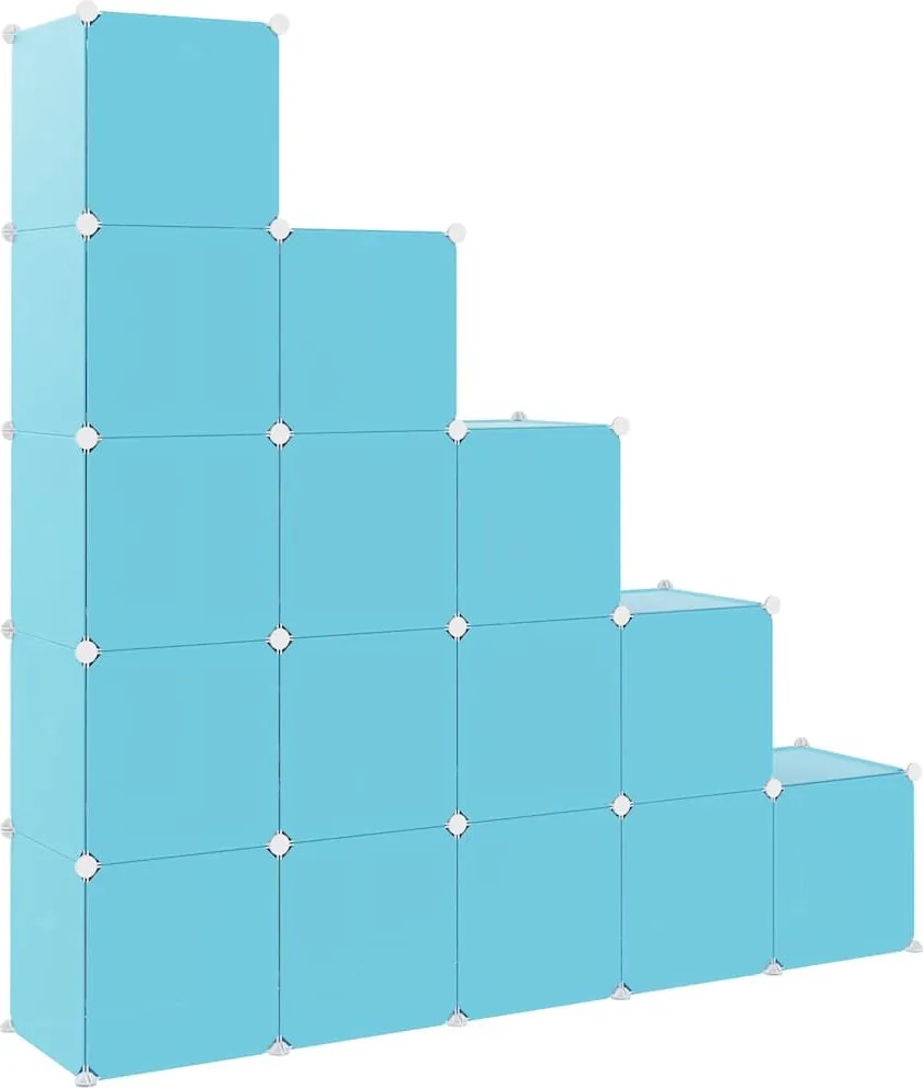 Dětská modulární skříň s 15 úložnými boxy modrá PP 340576