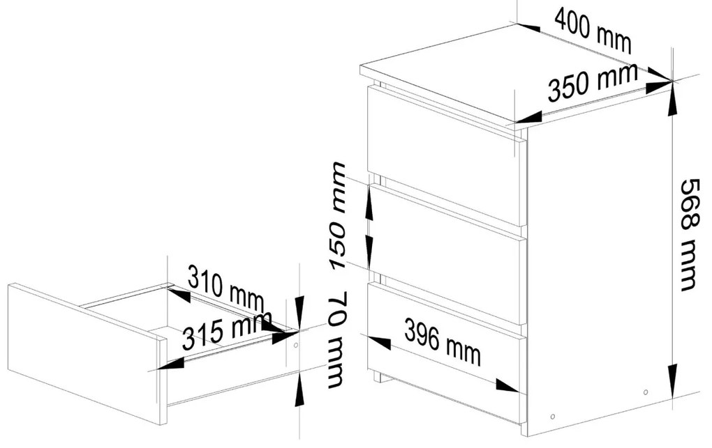 Komoda CL3 se 3 zásuvkami 40 cm bílá