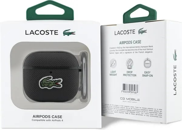 Lacoste Petit Pique Croc Logo Patch pouzdro AirPods 4 černé