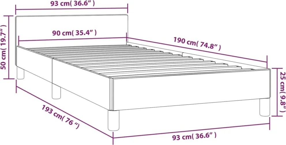 vidaXL Rám postele s čelem tmavě 90x190 cm samet [347544] Barva: Černá