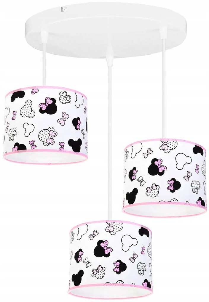 Dětské závěsné svítidlo Minnie, 3x textilní stínítko se vzorem,