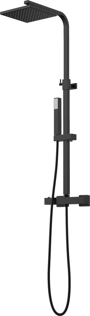 Gamma Cube, sprchová souprava s termostatickou baterií, hlavovou a ruční sprchou, výška 91-135cm, černá matná, GMA-BCEZNT-BK