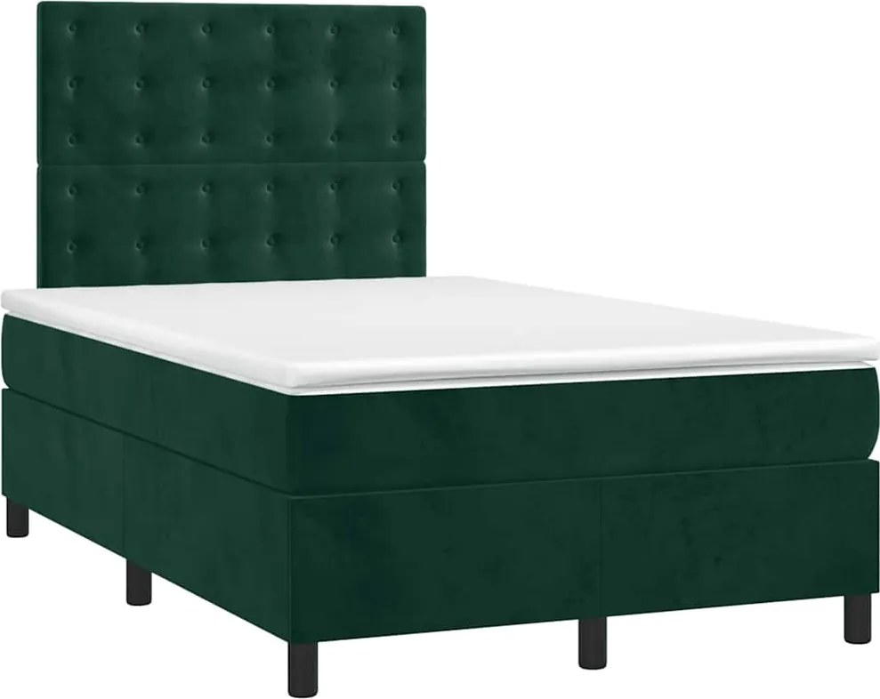 Box spring postel s matrací a LED tmavě zelená 120x200 cm samet 3136356