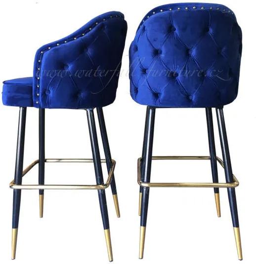 Designová modrá sametová barová židle | BIANO