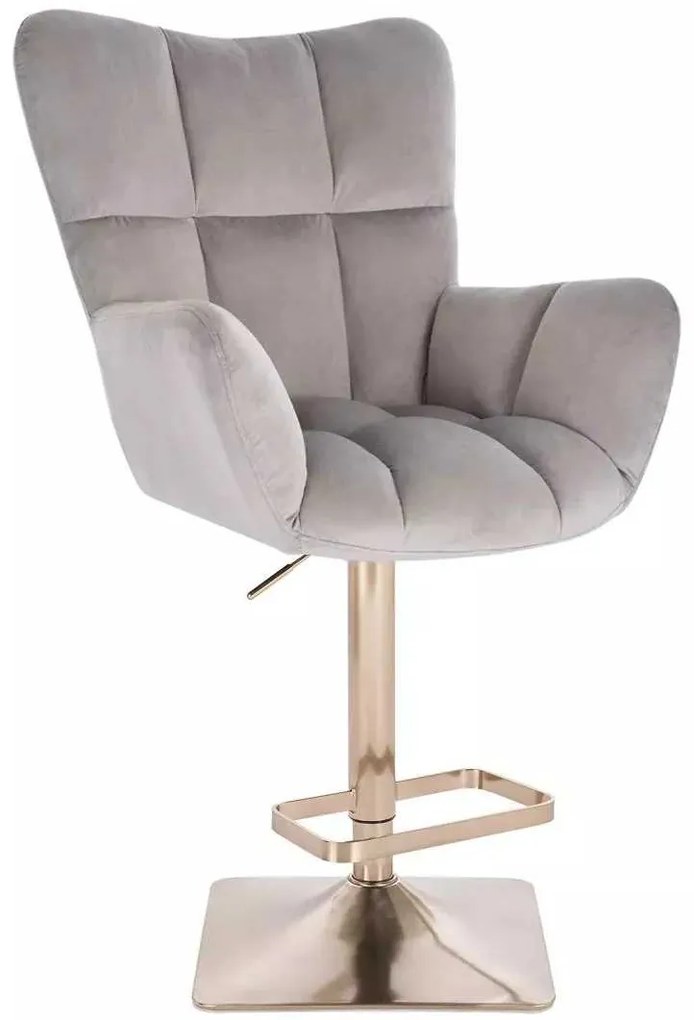 LuxuryForm DESIGN Barové křeslo AURORA VELUR na zlaté hranaté podstavě - světle šedé