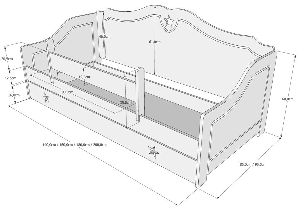 BabyBeds Dětská postel FRANIO hvězdičky Velikost postele: 160x80 cm, Barevné provedení: Bílá, Úložný prostor: Ne, bez úložného prostoru Bílá
