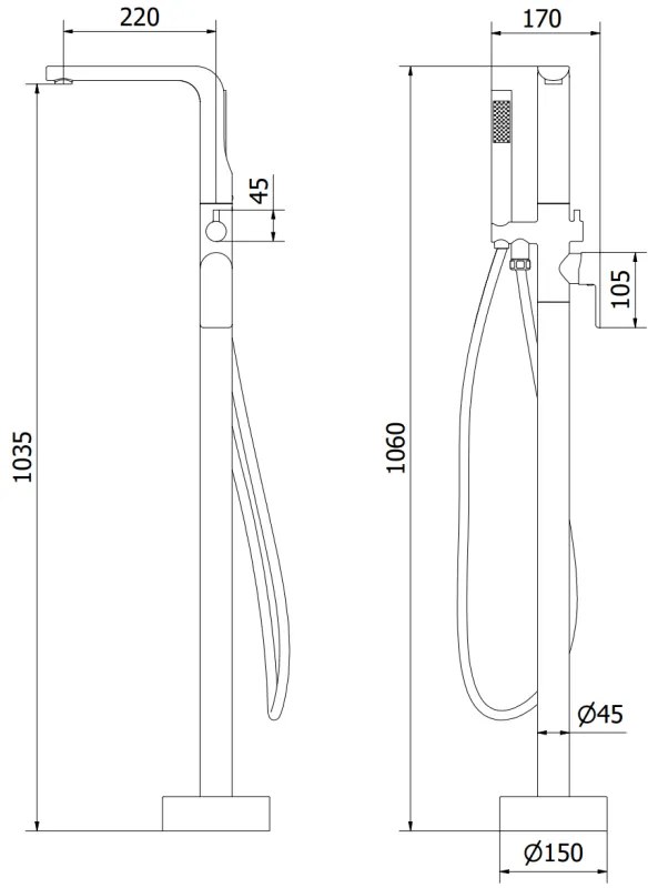 Mexen Roxy volnostojací vanová baterie, Černá, 75533-70