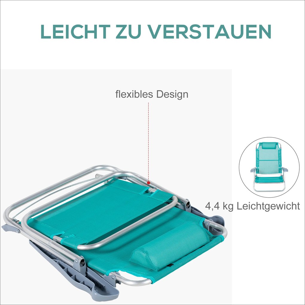 sada 2 skládacích kempingových židlí Kempingová židle s 6-směrně nastavitelným síťovaným opěradlem Opěrka hlavy 62 x 65 x 80 cm Tyrkysová