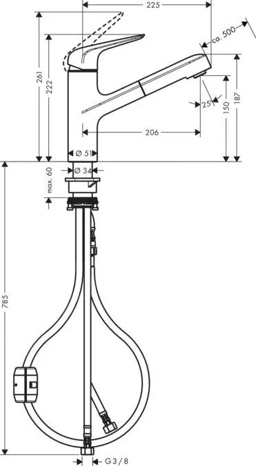 Hansgrohe Focus M42, dřezová baterie M427-H150 s výsuvnou sprškou, chromová, HAN-71814000