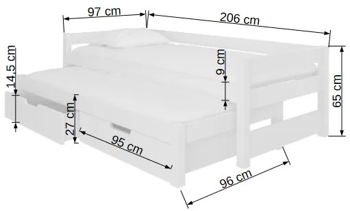 ADRK Rozkládací postel FRAGA, CH-Fra-W+P-D073, 200x90 cm s matrací, bílá/růžová