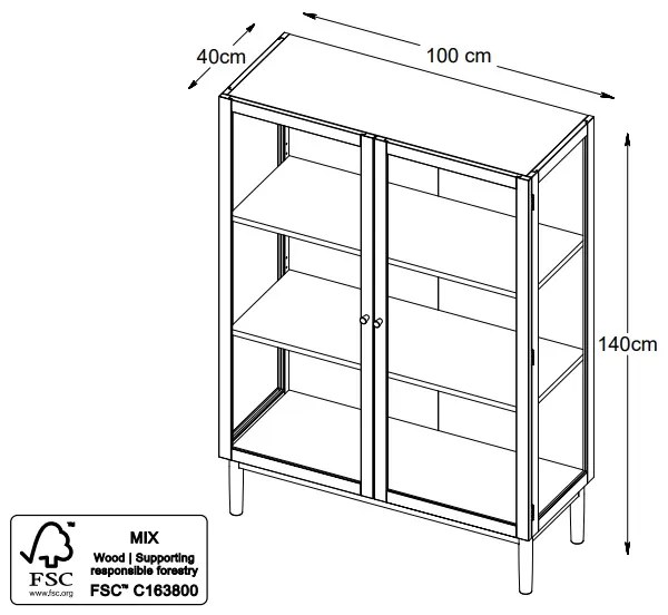 Designová vitrína Dallan 140 cm přírodní dub