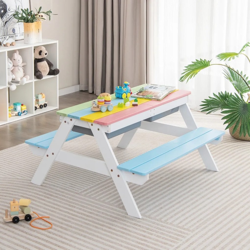 Costway 3-in-1 Venkovní piknikový stůl na vodu a písek s hracími boxy