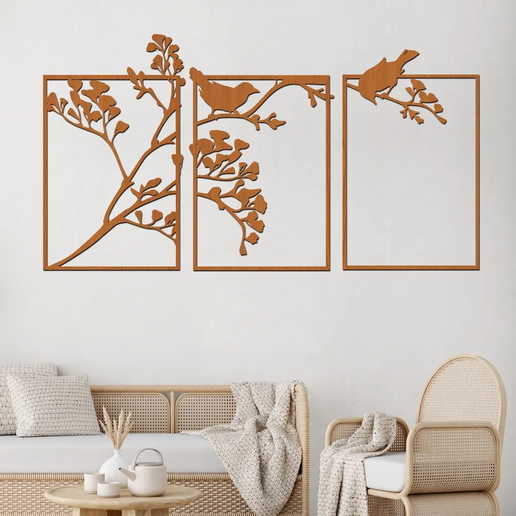 dřevo života 3 dílný dřevěný strom BIRD TREE Zvolte barvu dekoru: Třešeň, Rozměry (cm): 175x95