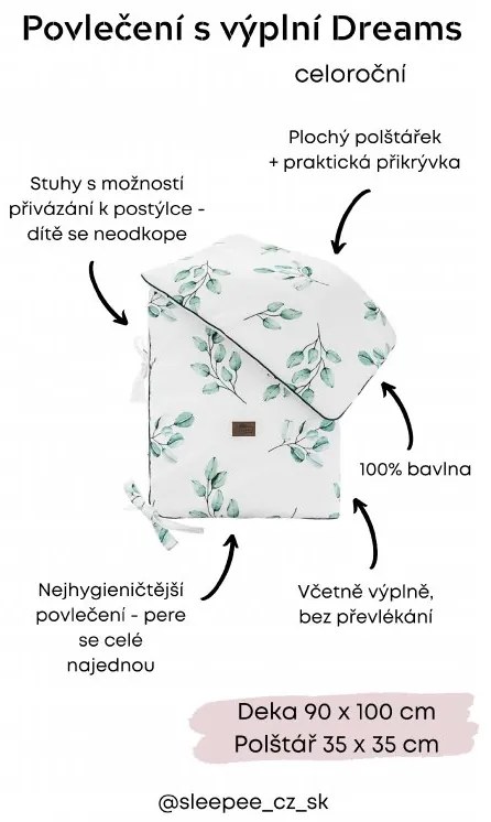 Sleepee Bavlněný polštářek a přikrývka do dětské postýlky JUNGLE, PUDROVÁ