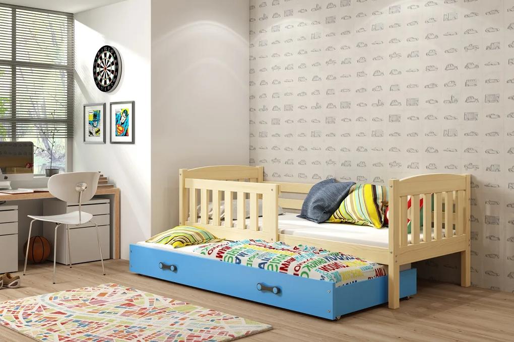 BMS Group Dětská postel s výsuvnou přistýlkou KUBUS borovice Velikost postele: 200x90 cm, Barva šuplíku: Zelená