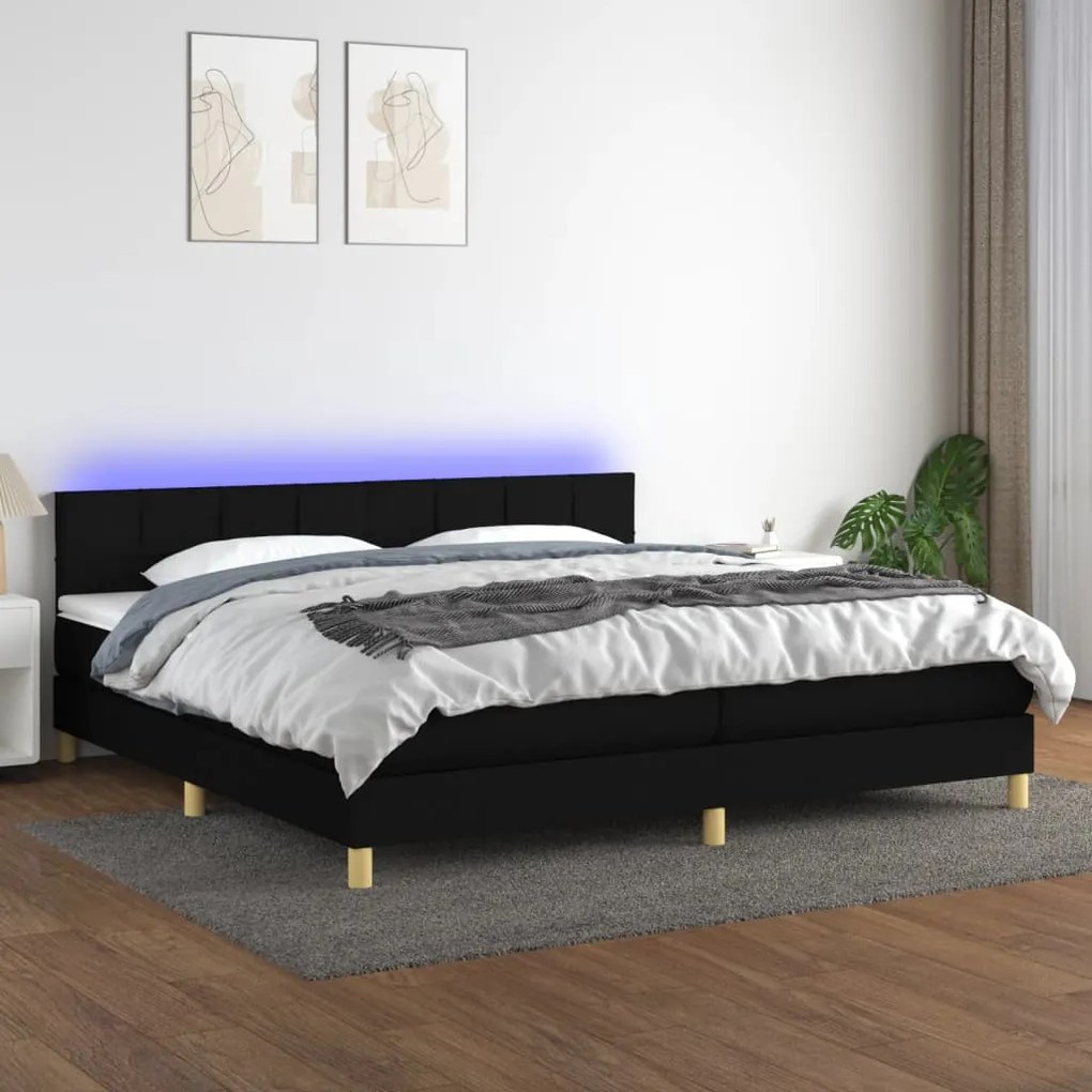 Box spring postel s matrací a LED černá 200x200 cm textil