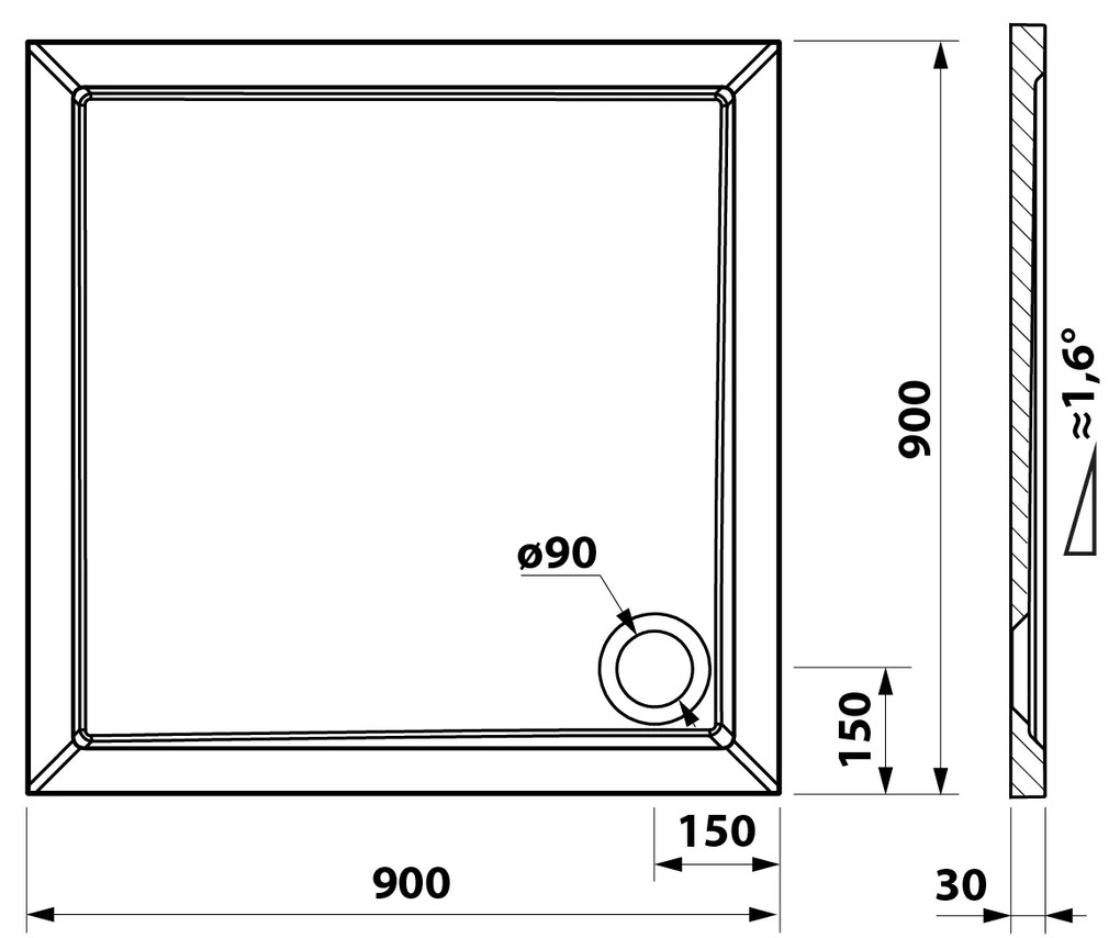 Bruckner Bruckner, ELSE sprchová vanička z litého mramoru, čtverec 90x90cm, bílá, 800.112.4