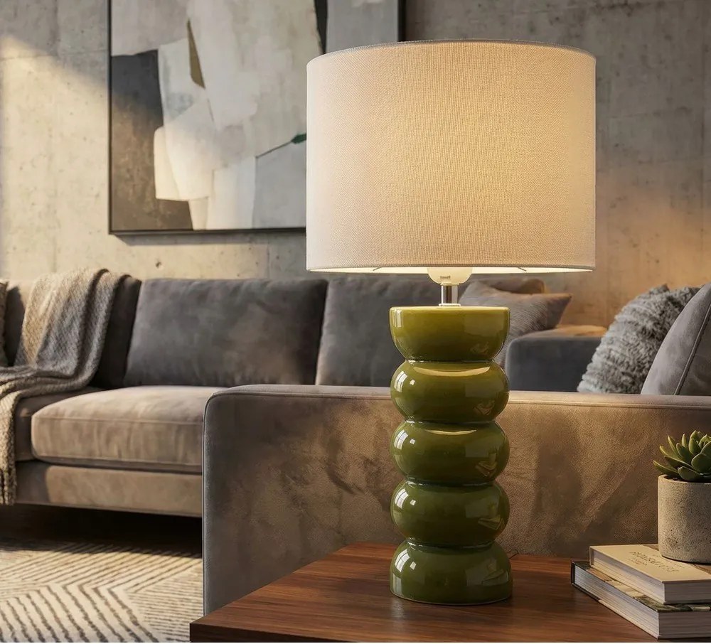 Bílá/zelená keramická stolní lampa s textilním stínidlem (výška 46 cm) Torr – Mauro Ferretti