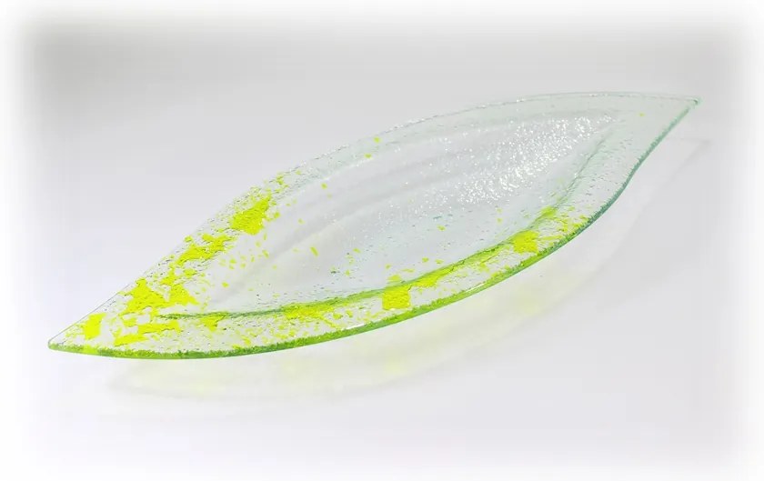 BDK-GLASS Skleněná mísa LIST 47x19cm - žluté střepy