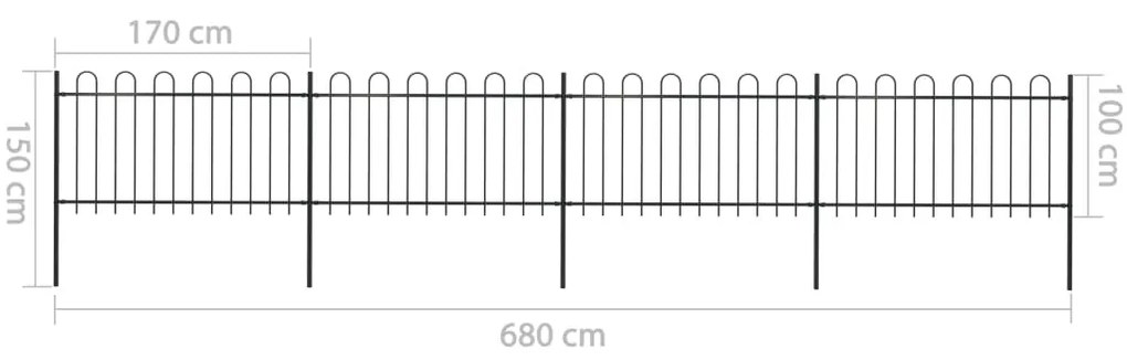 vidaXL Marketos Zahradní plot s obloukem nahoře ocelový 714,5 x 100 cm černý