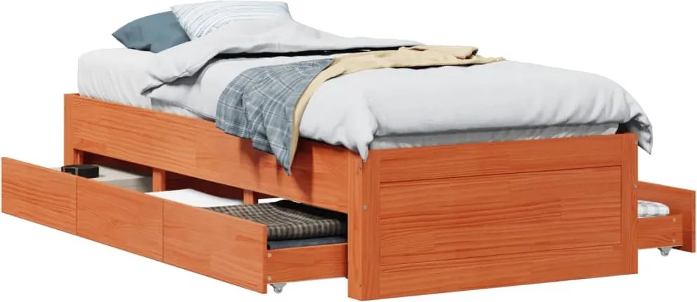 Postel bez matrace se zásuvkami hnědá 75x190 cm masiv borovice 3308830