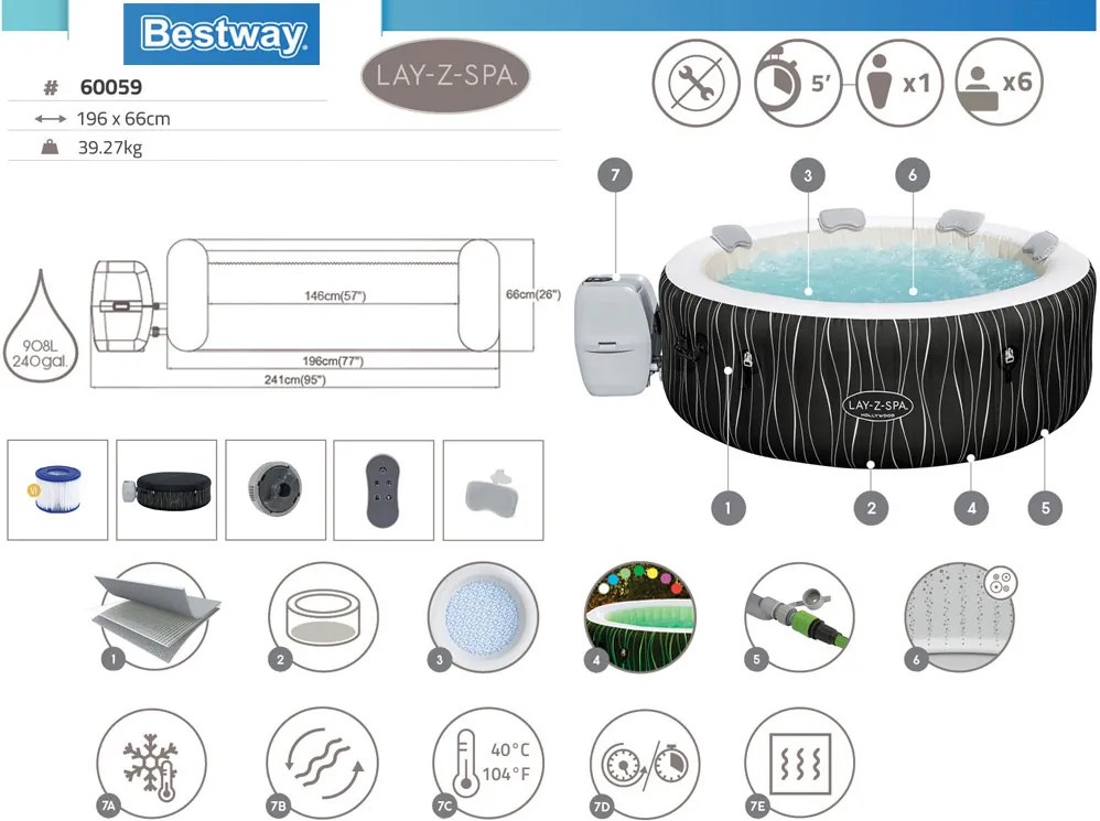 Bestway Lay-Z-Spa Hollywood vířivka 4–6 osob LED 196 cm