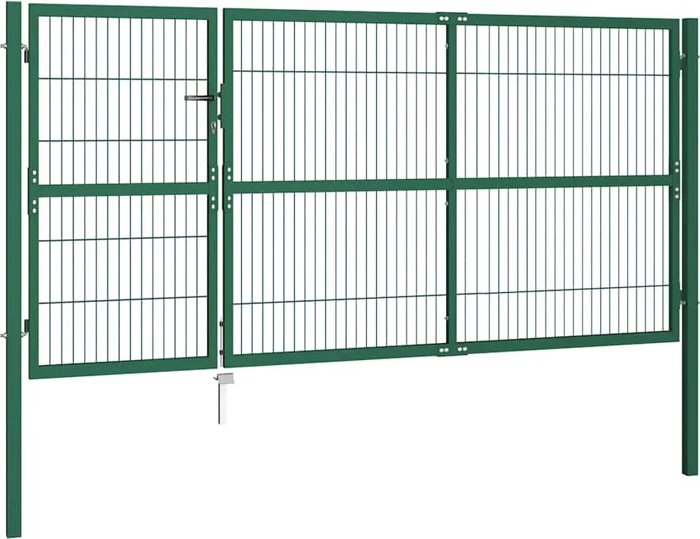 Zahradní plotová branka se sloupky 350 x 140 cm ocelově zelená 142571